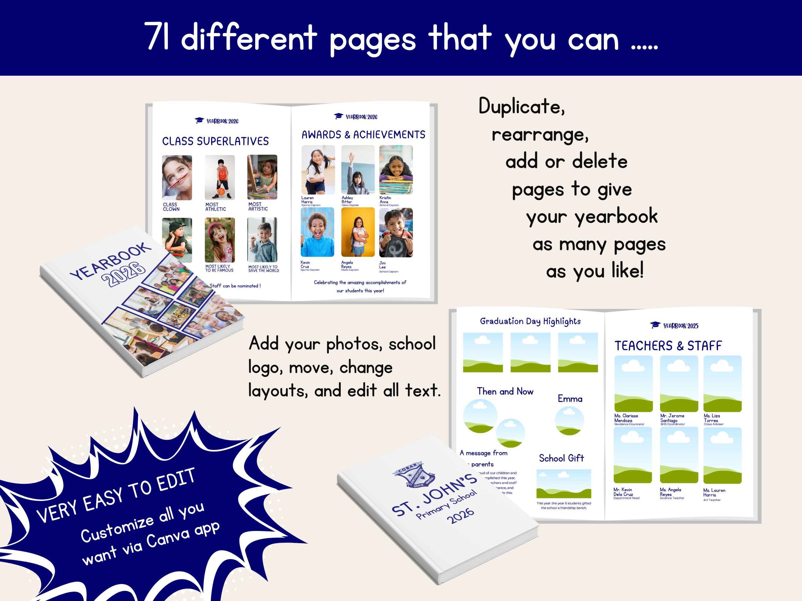2026 Elementary School Yearbook Template – Editable Canva Class Memory ...