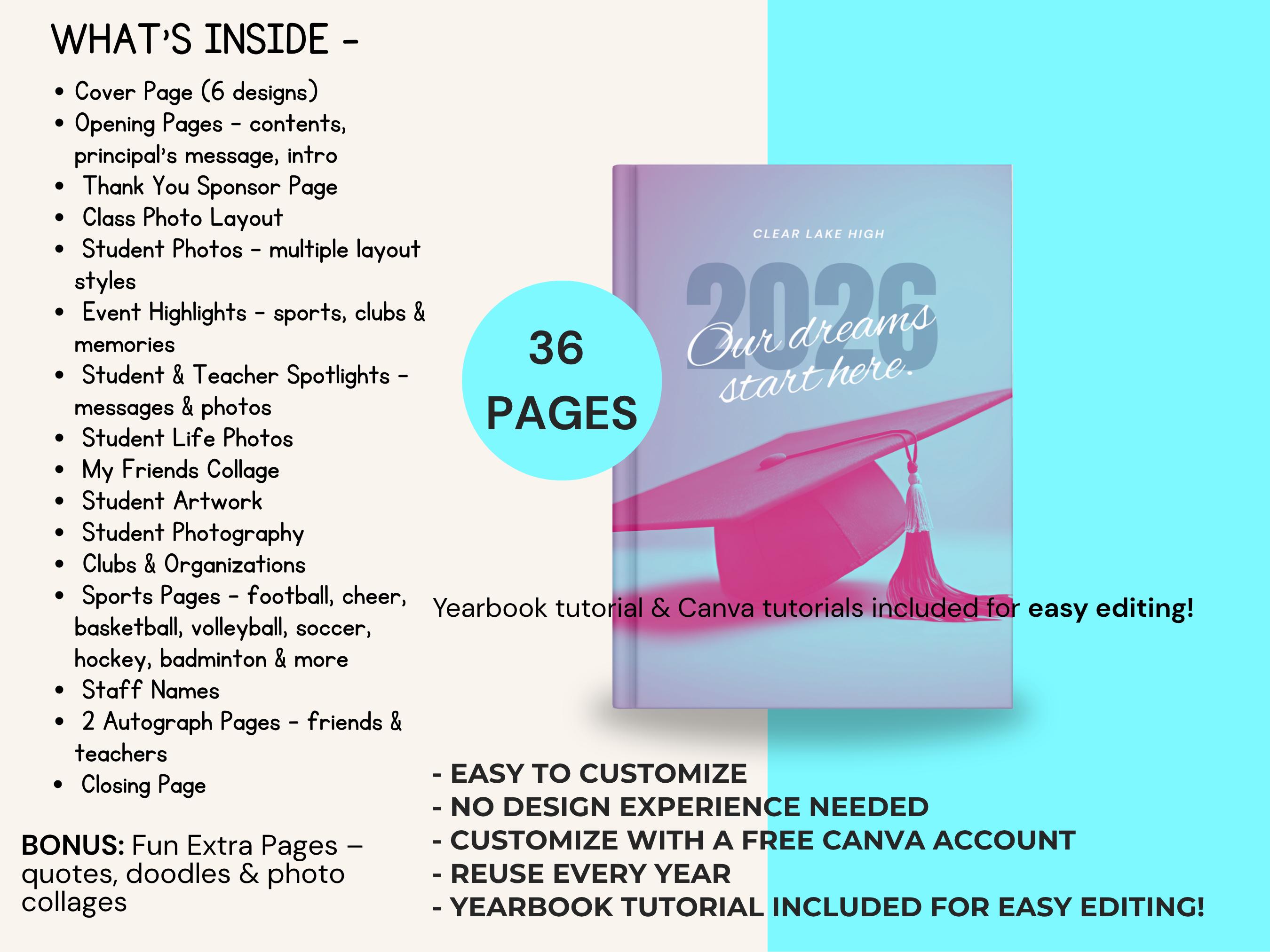 Full Yearbook Canva Template for Schools, Editable Senior Yearbook ...