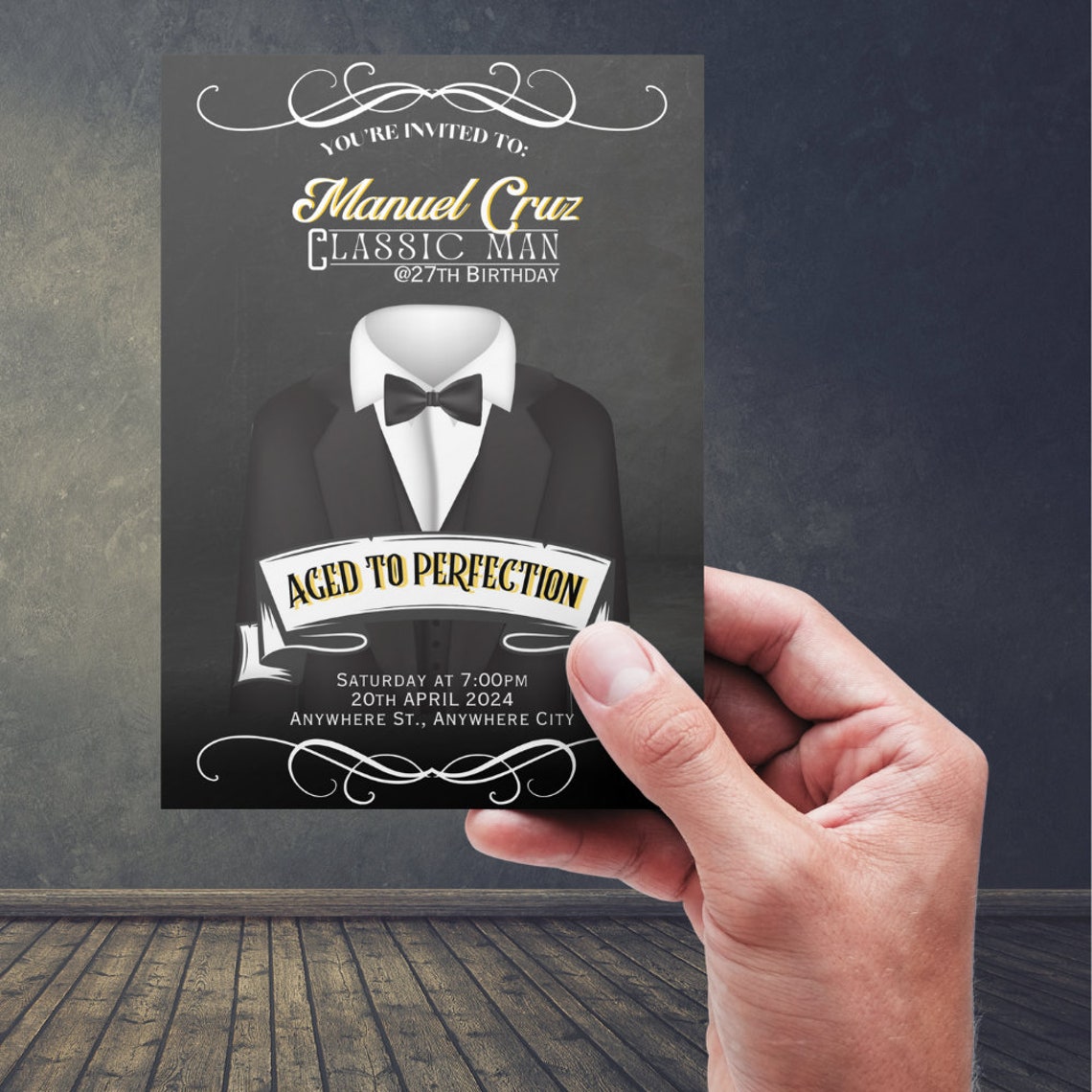 Classic Birthday Invitation Tuxedo Classic Man Invitation Tuxedo ...