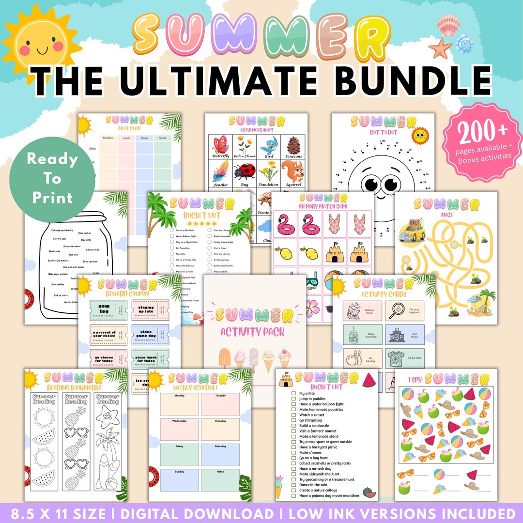 Printable Summer Activity Bundle, Kids Summer Routine Chart, Summer ...