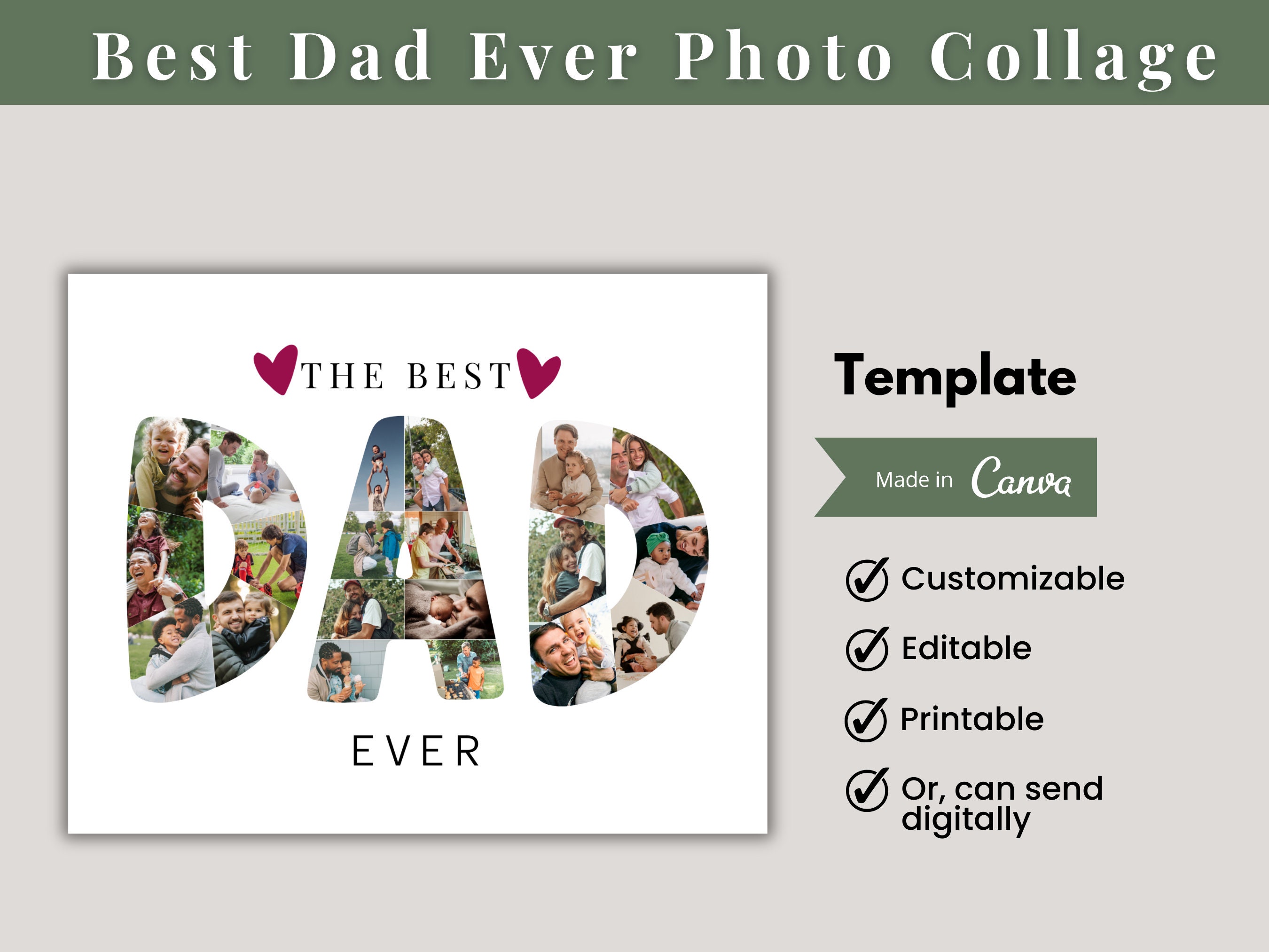 Printable Custom Birthday Photo Dad Collage, Best Dad Ever Template ...
