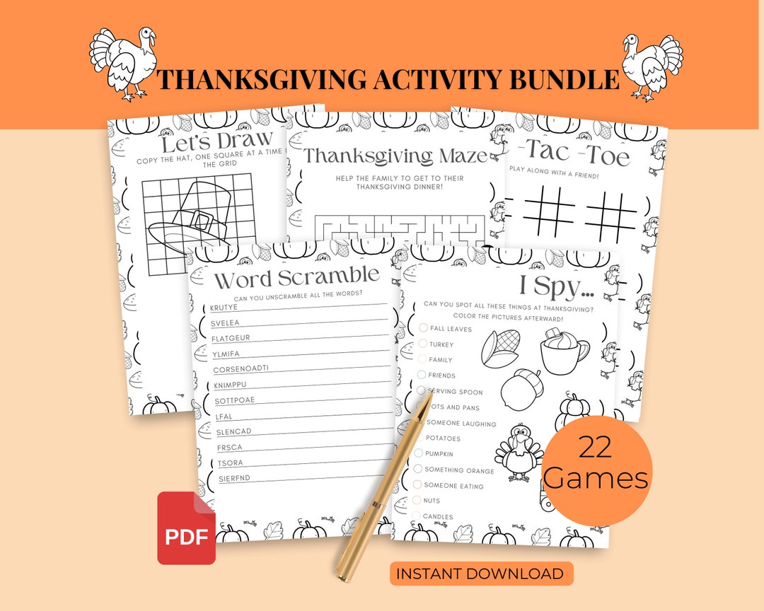 Printable Thanksgiving Activity Bundle Thanksgiving Games for - Etsy