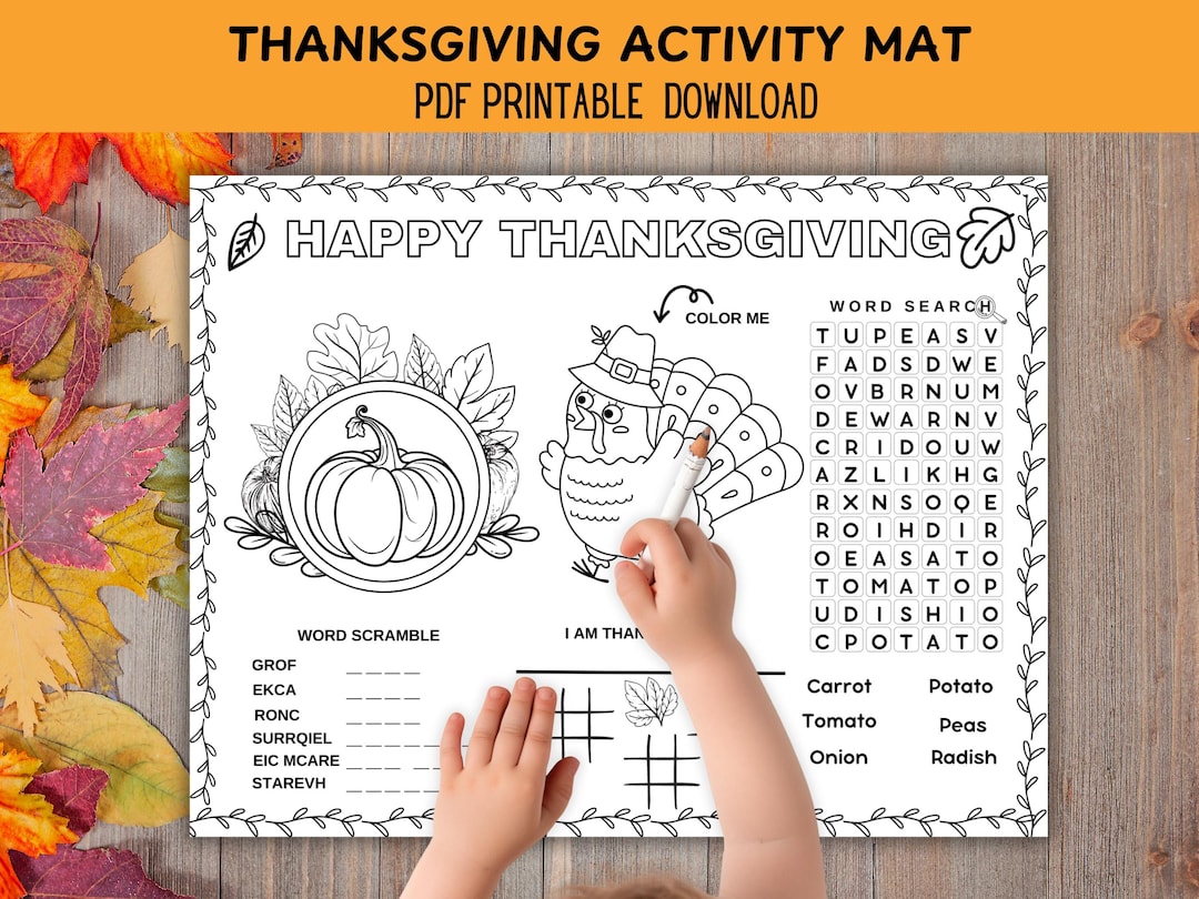 Printable Thanksgiving Activity Mat, Thanksgiving Coloring Page Craft ...