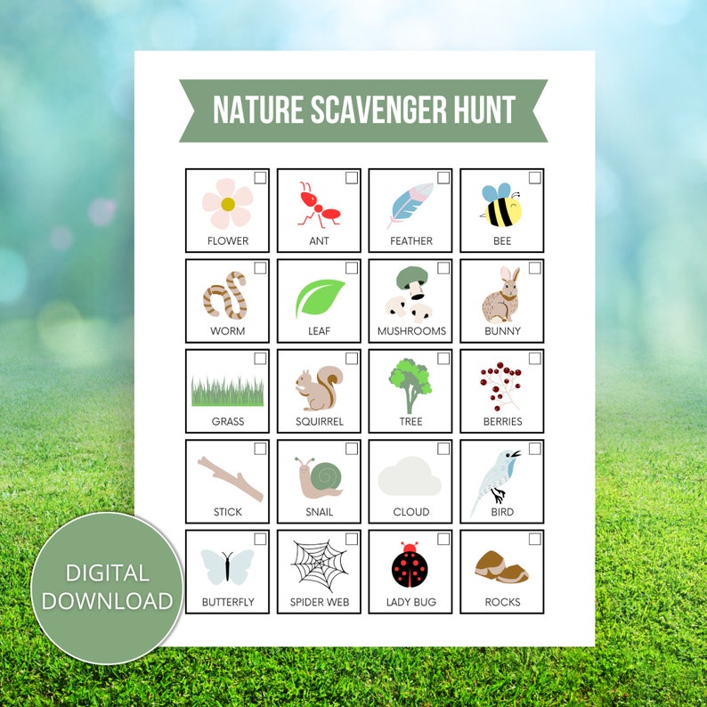 Printable Nature Scavenger Hunt Game, Outdoor Treasure Hunt Printable ...