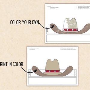 Cowboy Hat Paper Crown, Coloring Craft for Kids, Cowgirl & Cowboy ...