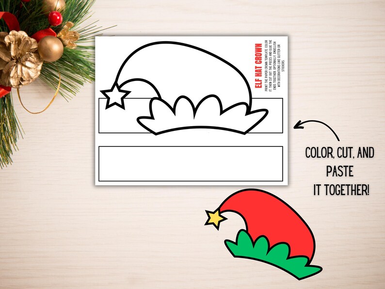Christmas Elf Paper Crown Template – Winter Holiday Party Coloring ...