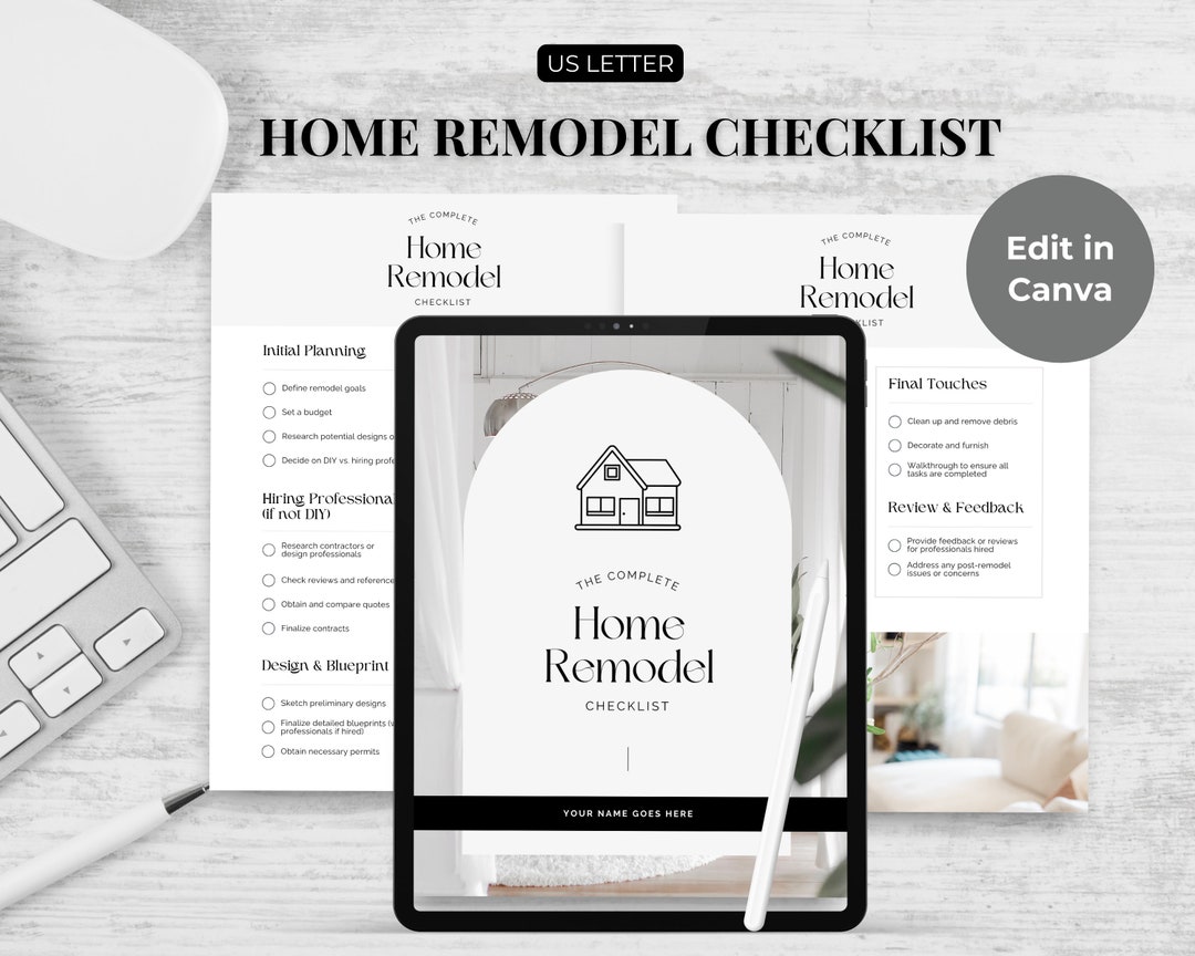 Home Remodel Editable Checklist, Home Remodel Budget, House Improvement ...