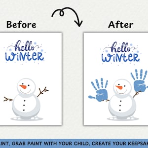 Snowman Handprint Craft Template, Winter Handprint Art Craft, Hello ...