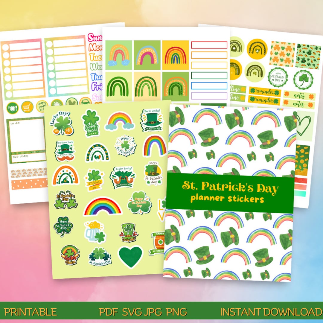 St. Patrick’s Day Planner Stickers, Rainbow & Lucky Printable Sticker ...