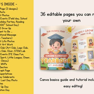 Elementary Yearbook Template, Editable Canva Yearbook, School Memory ...