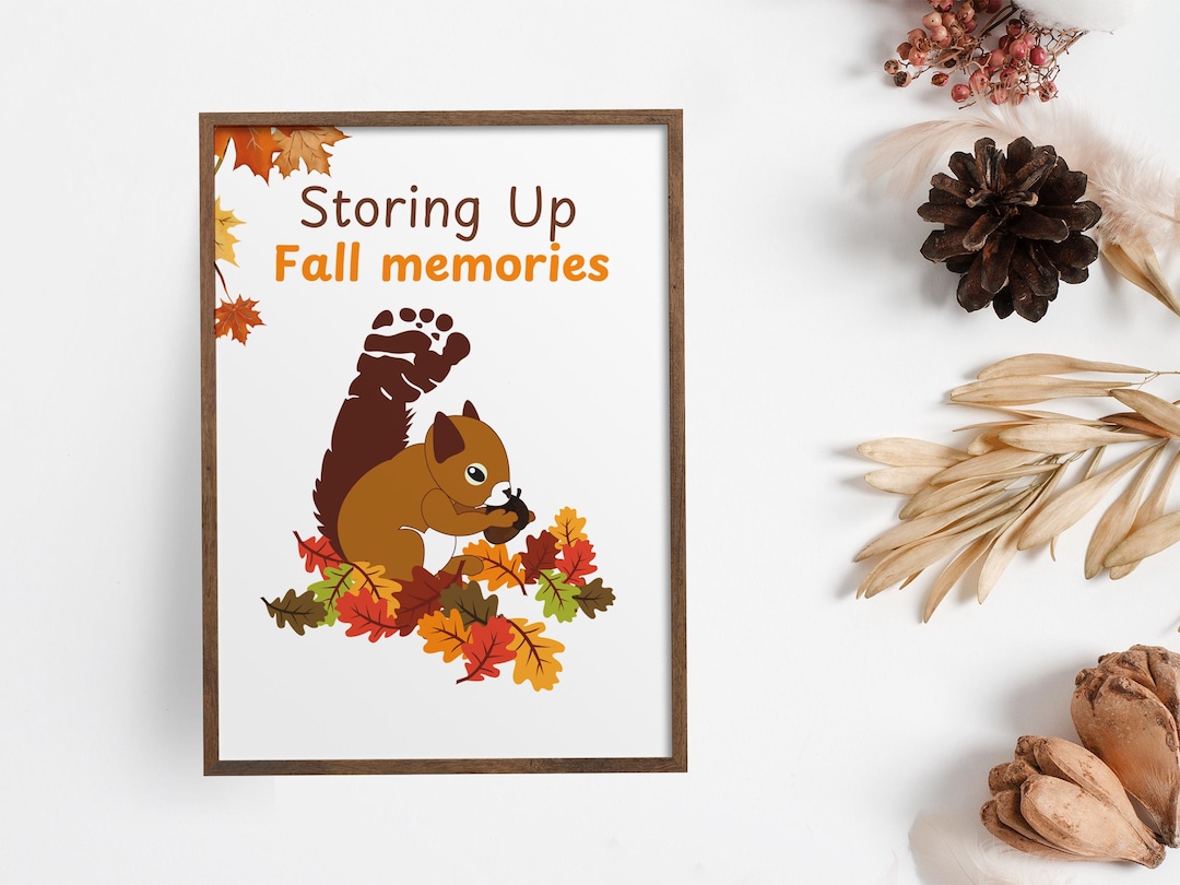 Fall Footprint Art Craft, Squirrel Handprint Craft, Autumn Fall Craft ...