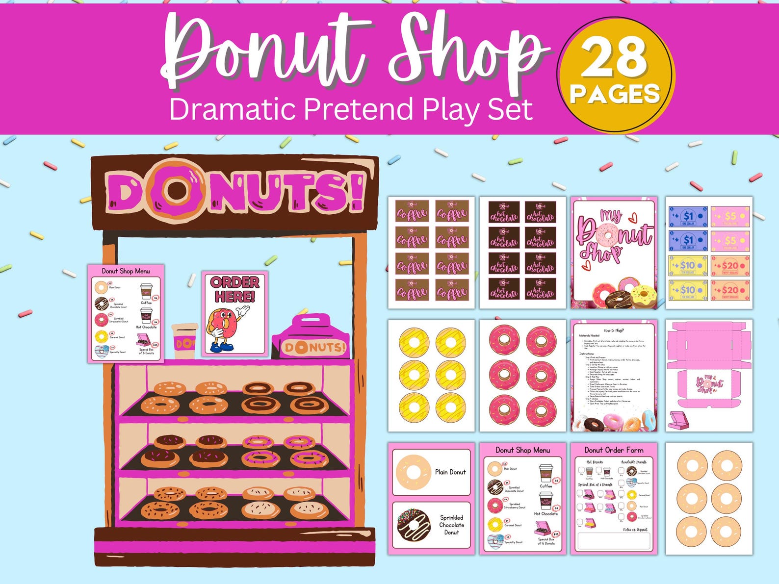 Donut Shop Pretend Play Set, Bakery Role Play (printable PDF) - Etsy