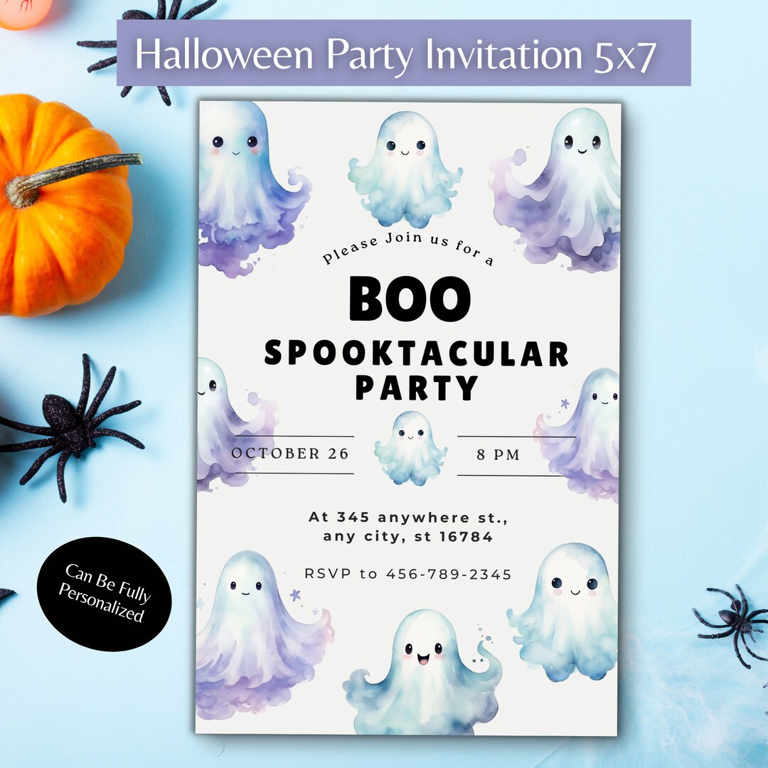 Halloween Ghost Party Editable Invitation Template, Boo Ghost Party ...