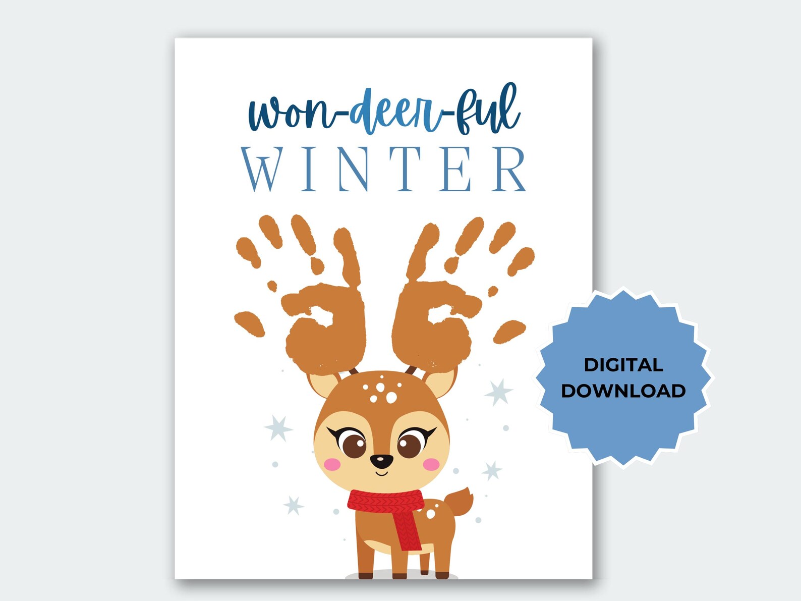 Winter Handprint Craft Template, Reindeer Handprint Art, Christmas ...