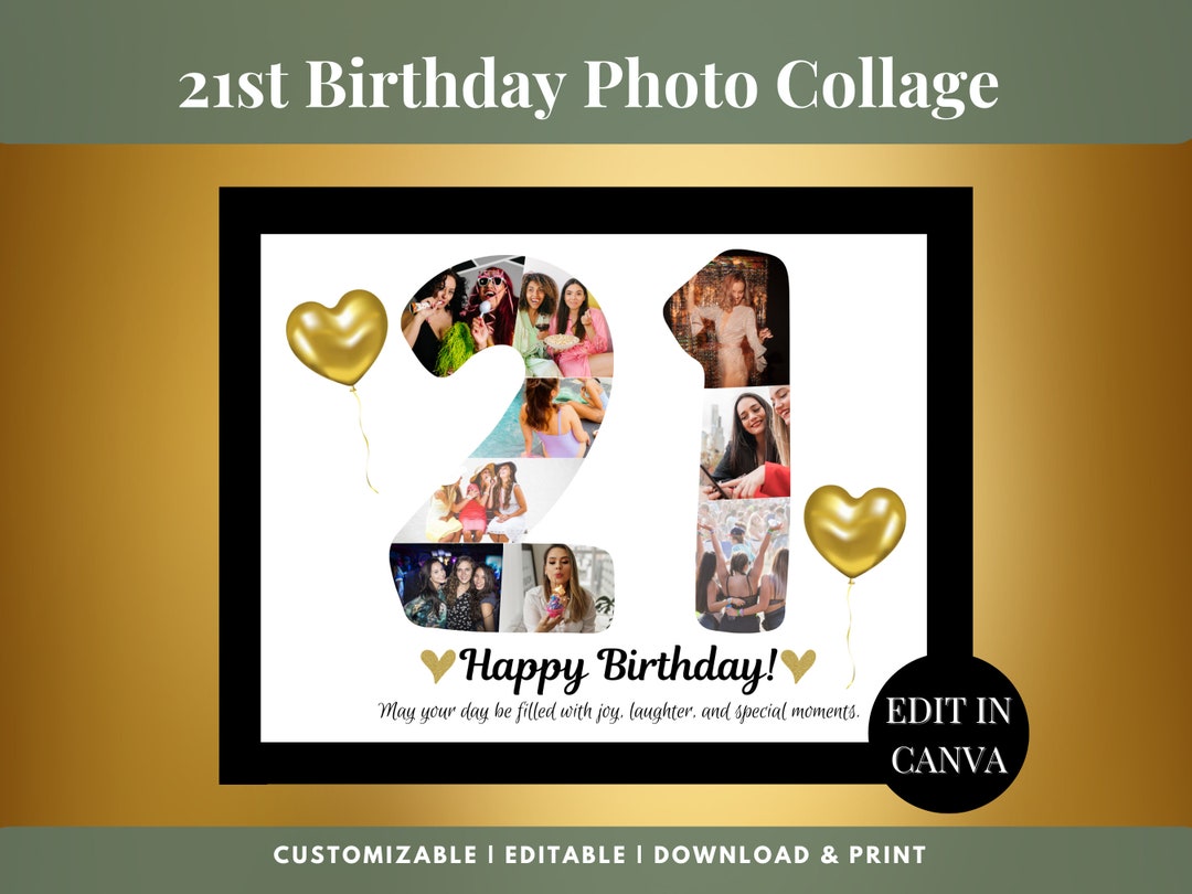 Custom 21st Birthday Photo Collage Template, Printable Birthday Card ...