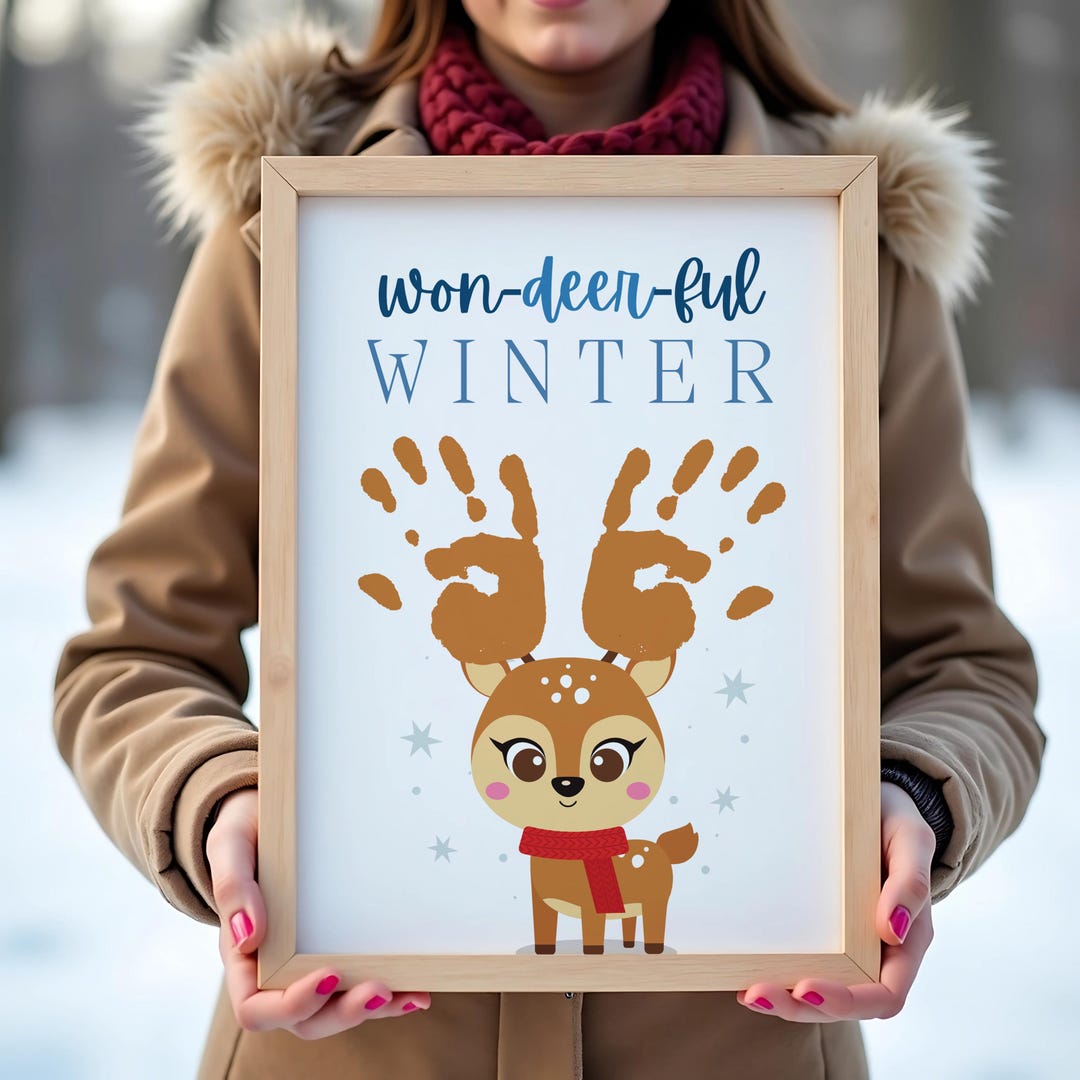 Winter Handprint Craft Template, Reindeer Handprint Art, Christmas ...