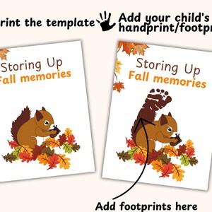 Fall Footprint Art, Squirrel Handprint Craft, Printable Autumn Craft ...