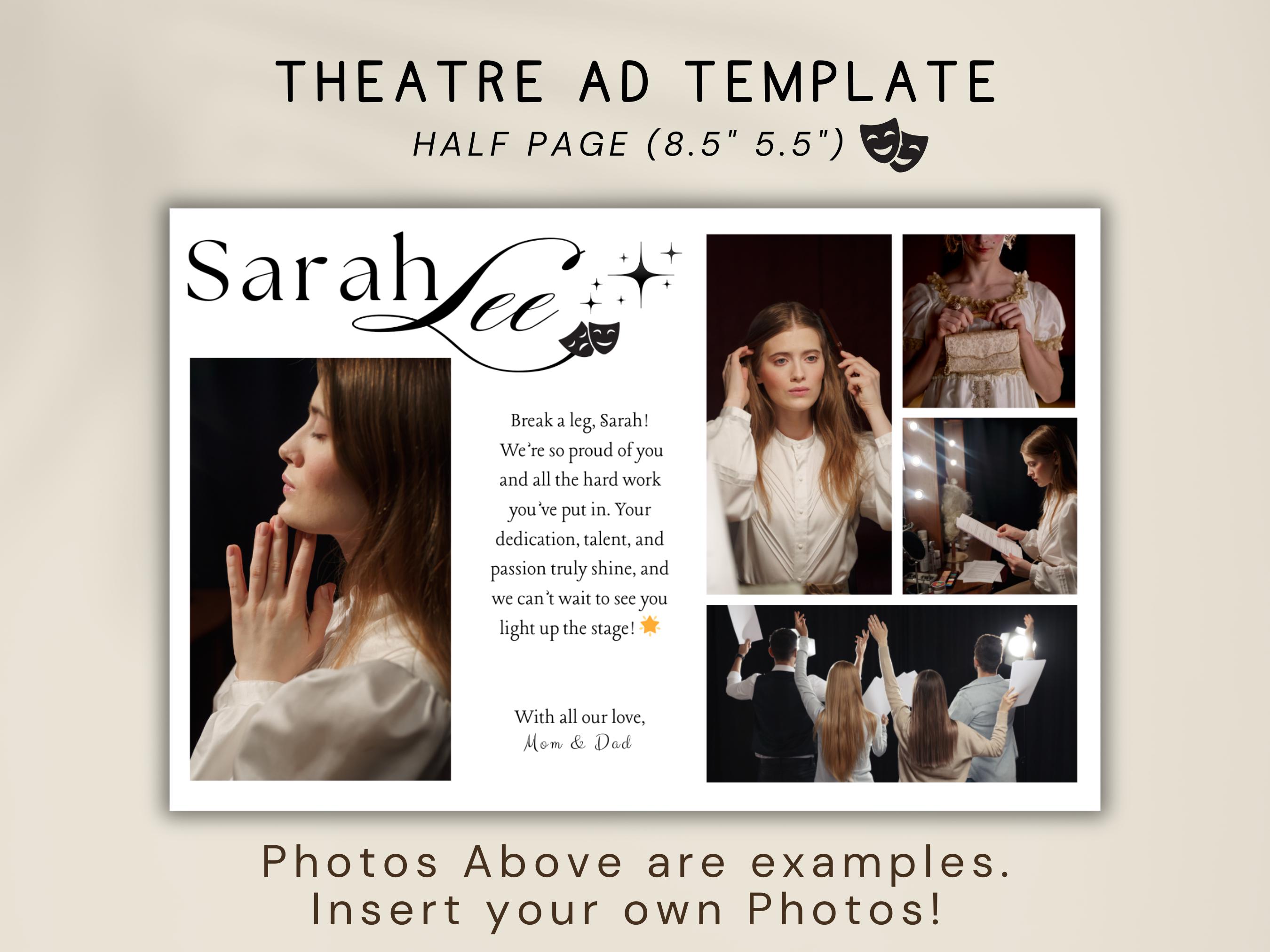 Theatre Ad Template, Theater Program Ad Template, Drama Student Ad ...