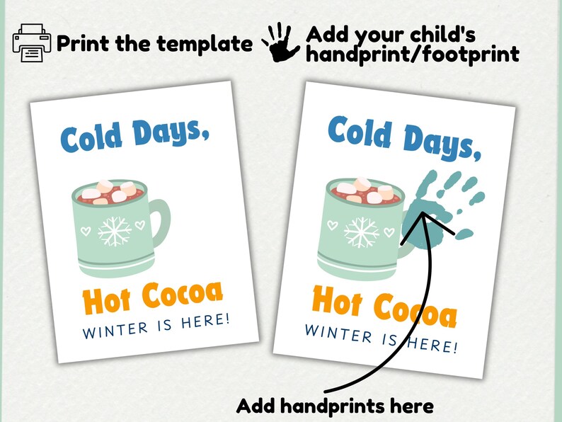 Hot Chocolate Handprint Craft Template, Printable Winter Handprint Art ...