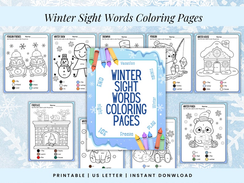 Winter Sight Word Coloring Pages, Printable Literacy Worksheets for ...
