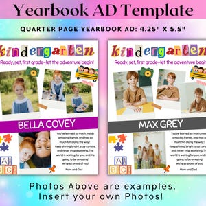 Kindergarten Yearbook Ad Template, Kindergarten Graduation QUARTER Page ...