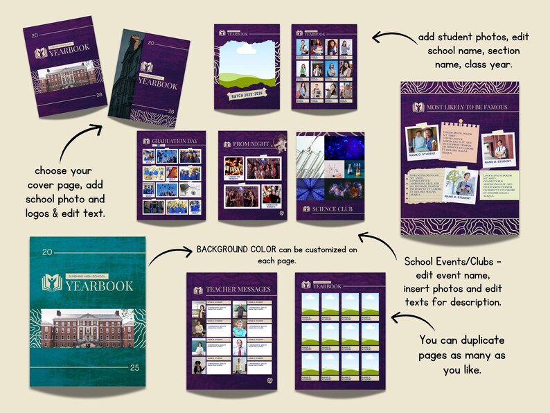 High School Yearbook Template, Editable Senior Yearbook Pages & Photo ...