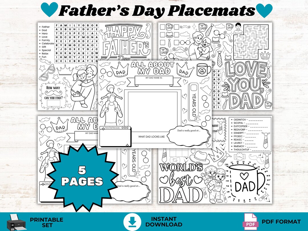 Father's Day Activity Placemats, Best Dad Placemats, Kids Activity ...