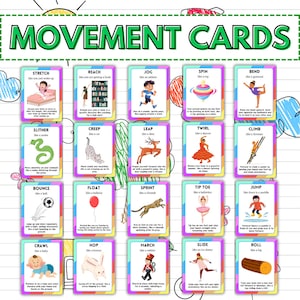 Movement Cards for Kids, Printable Action Cards, Movement Breaks ...