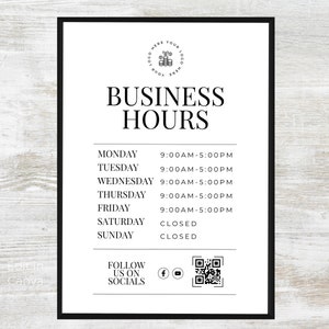 Business Hours Sign Editable Template, Printable Small Business Sign ...
