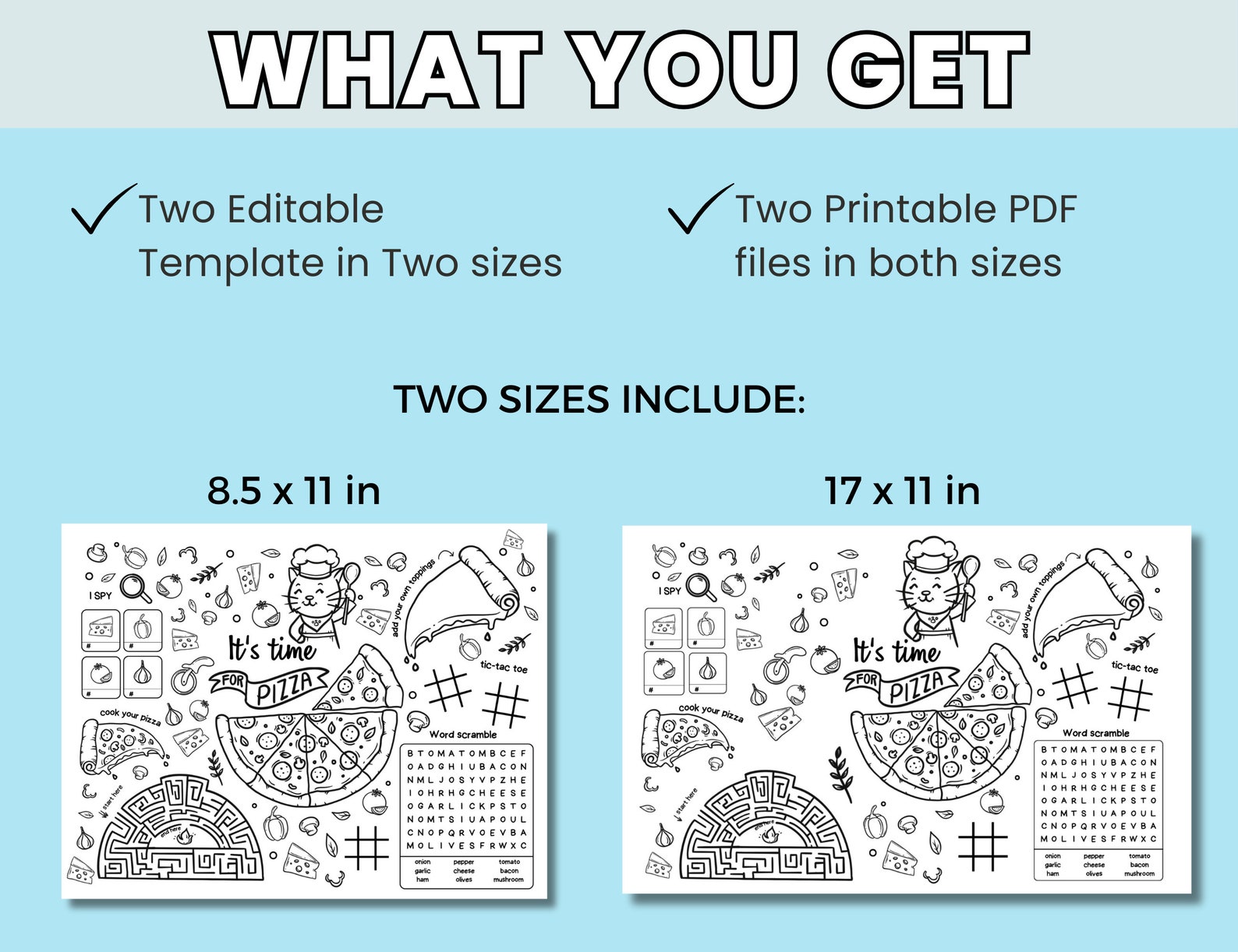 CUSTOM Pizza Birthday Party Activity Placemat, Coloring Placemat Craft ...
