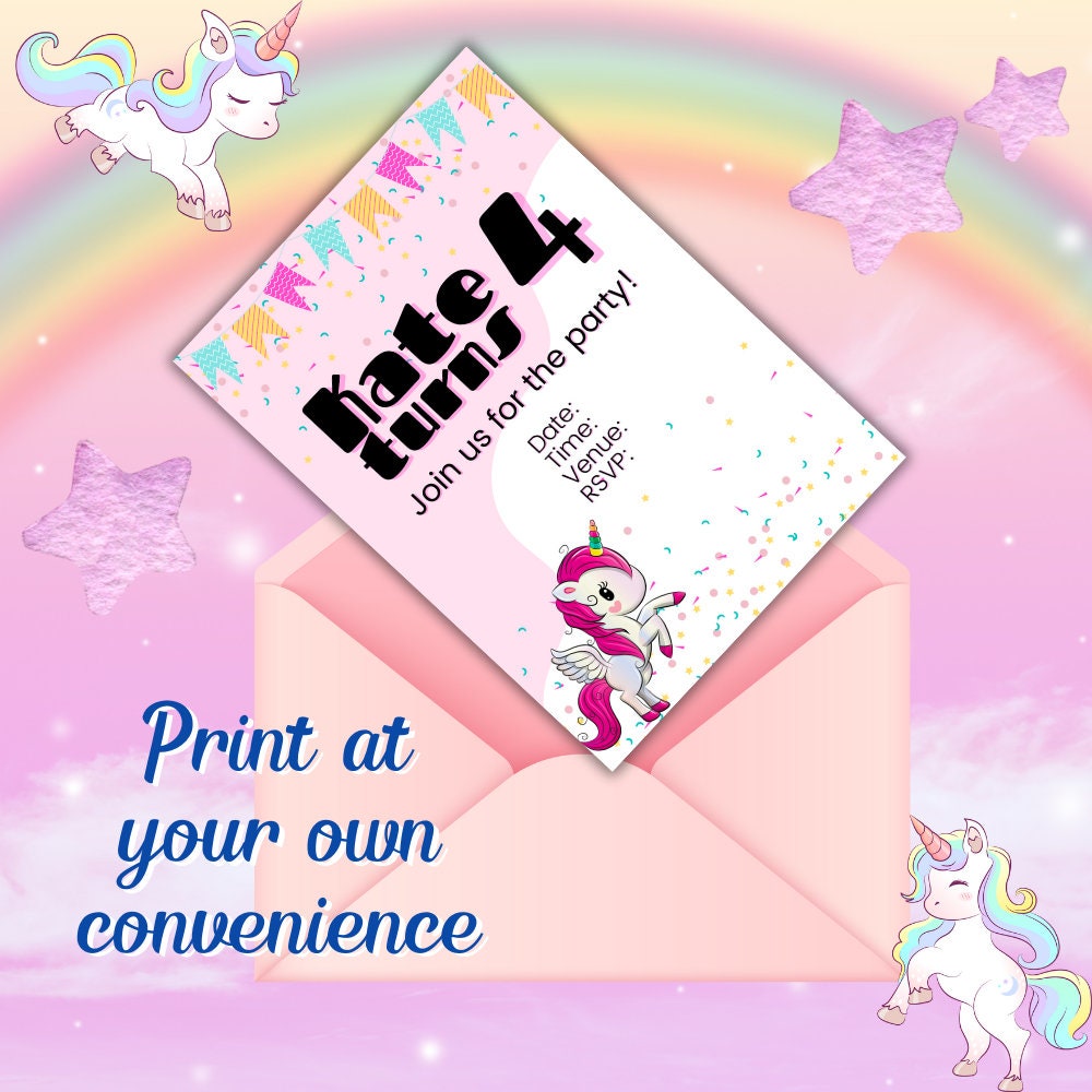 Unicorn Birthday Party Invitation Editable Rainbow Unicorn Party Invite ...