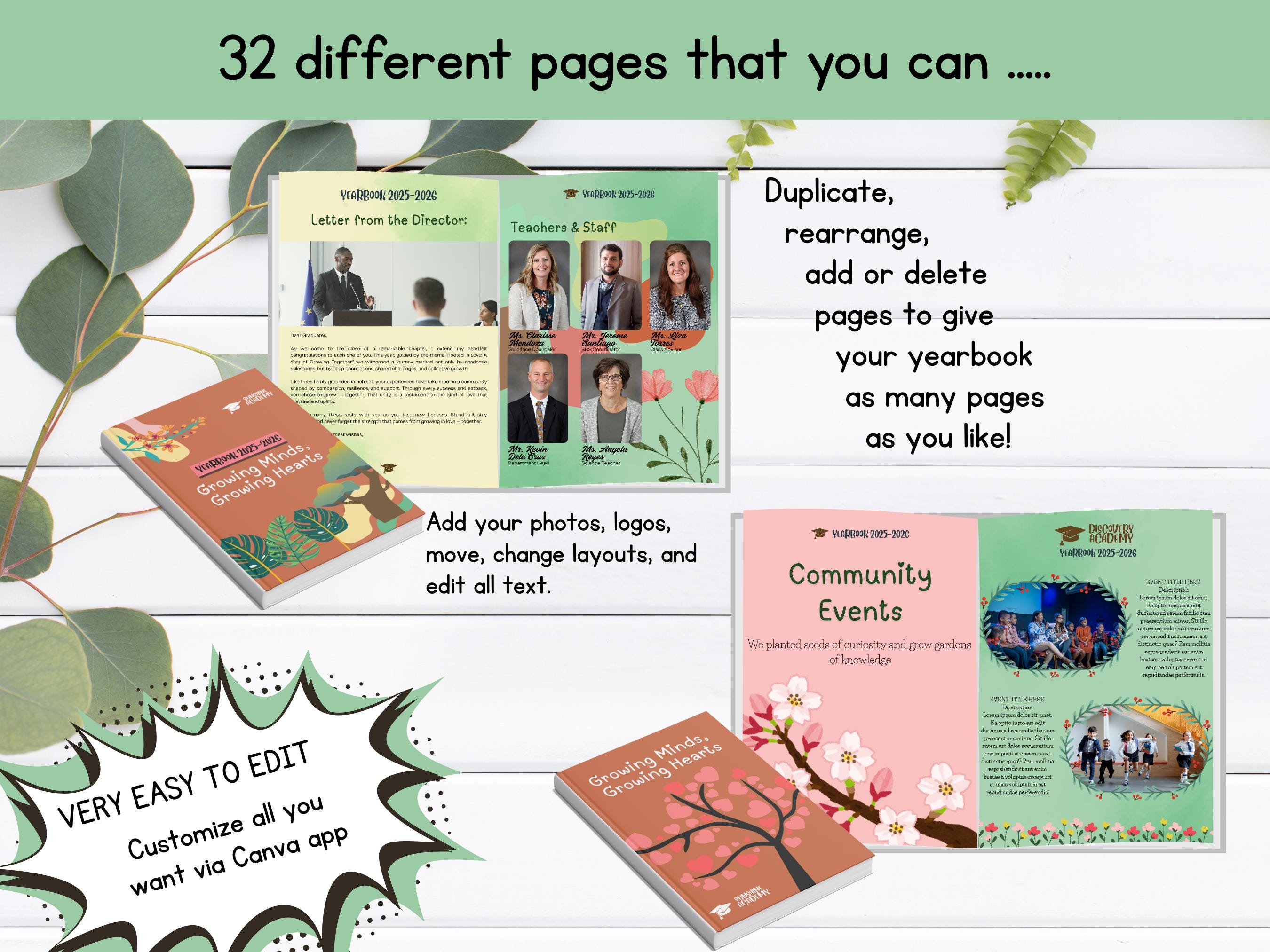 Editable School Yearbook Template, Growing Minds Canva Design (digital ...