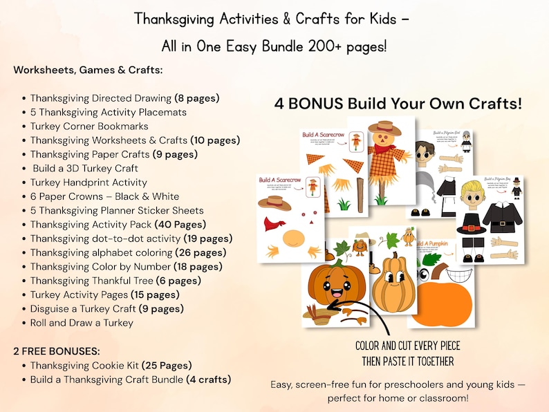 Thanksgiving Craft Activity Bundle for Kids – Turkey Preschool Crafts ...