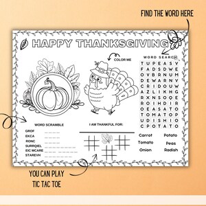 Printable Thanksgiving Activity Mat, Thanksgiving Coloring Page Craft ...