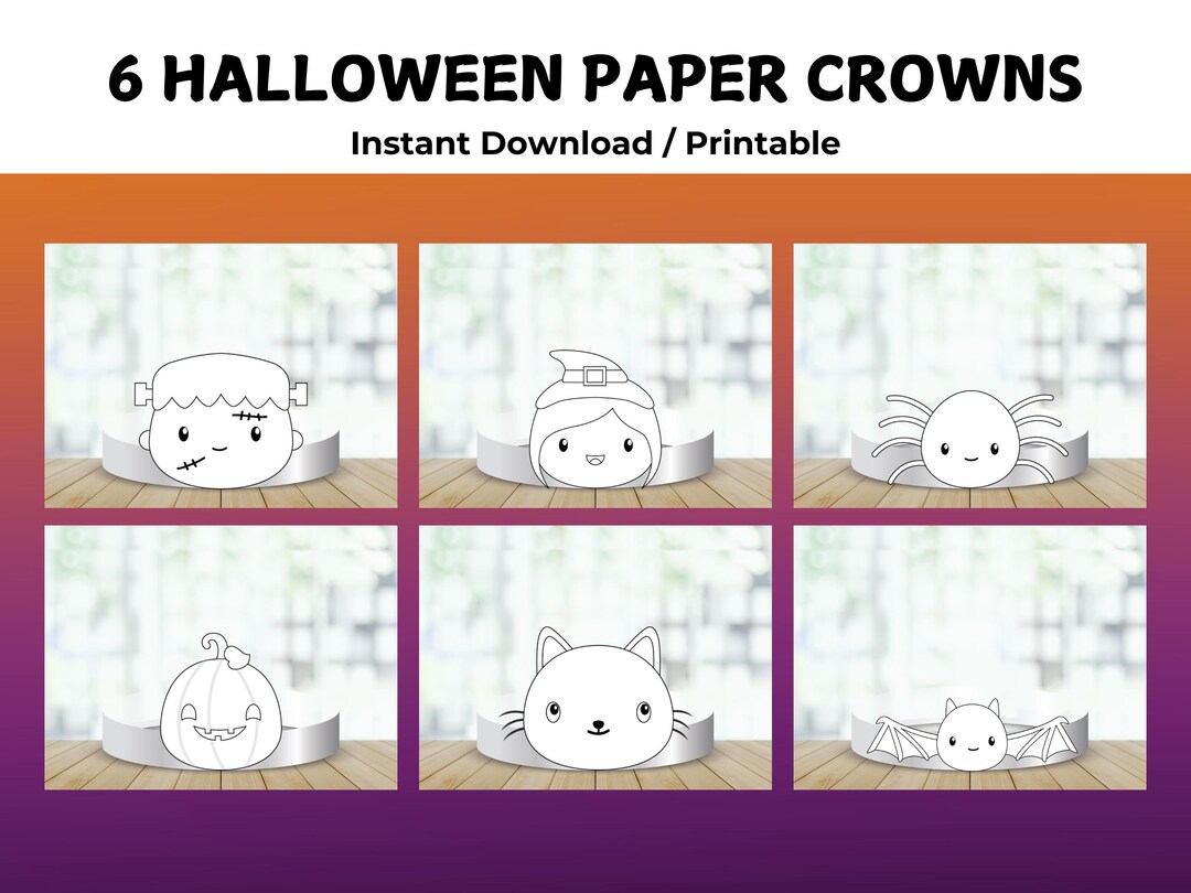 Halloween Paper Crowns Printable, Witch Paper Crown, Spider Paper Crown ...