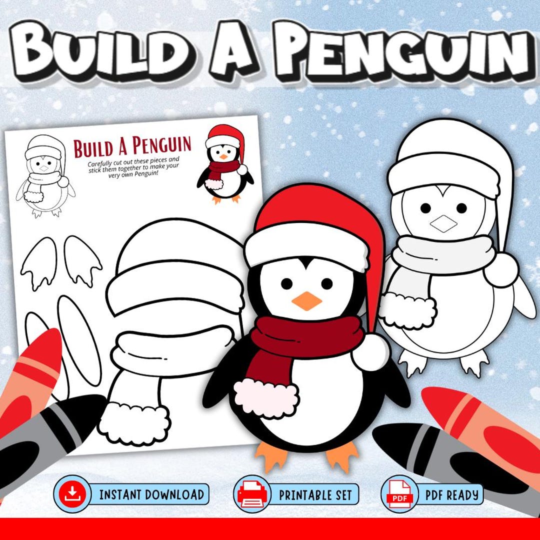 Build a Christmas Penguin Craft Printable, Holiday Kids Activity ...