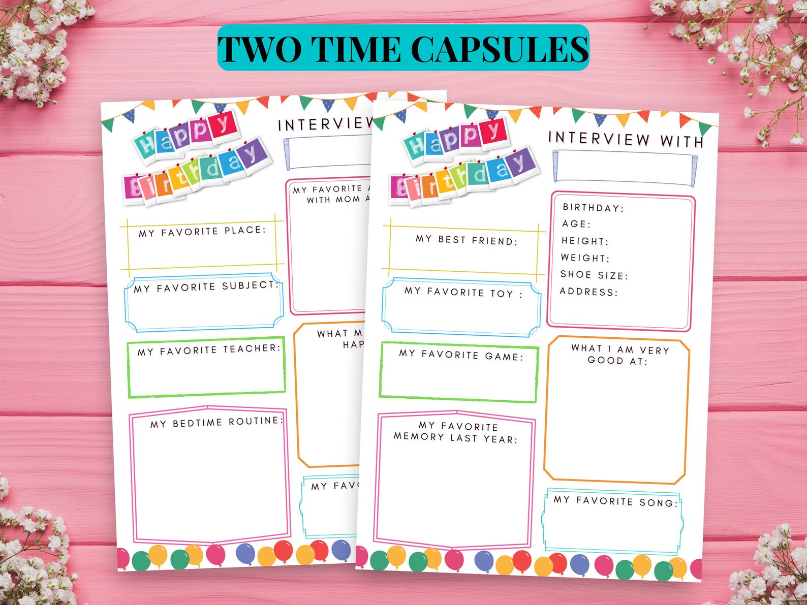 Printable Happy Birthday Time Capsules Set, Birthday Editable Time ...