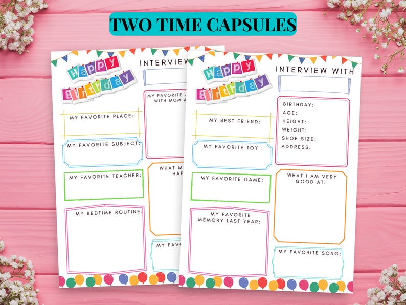 Printable Happy Birthday Time Capsules Set, Birthday Editable Time ...
