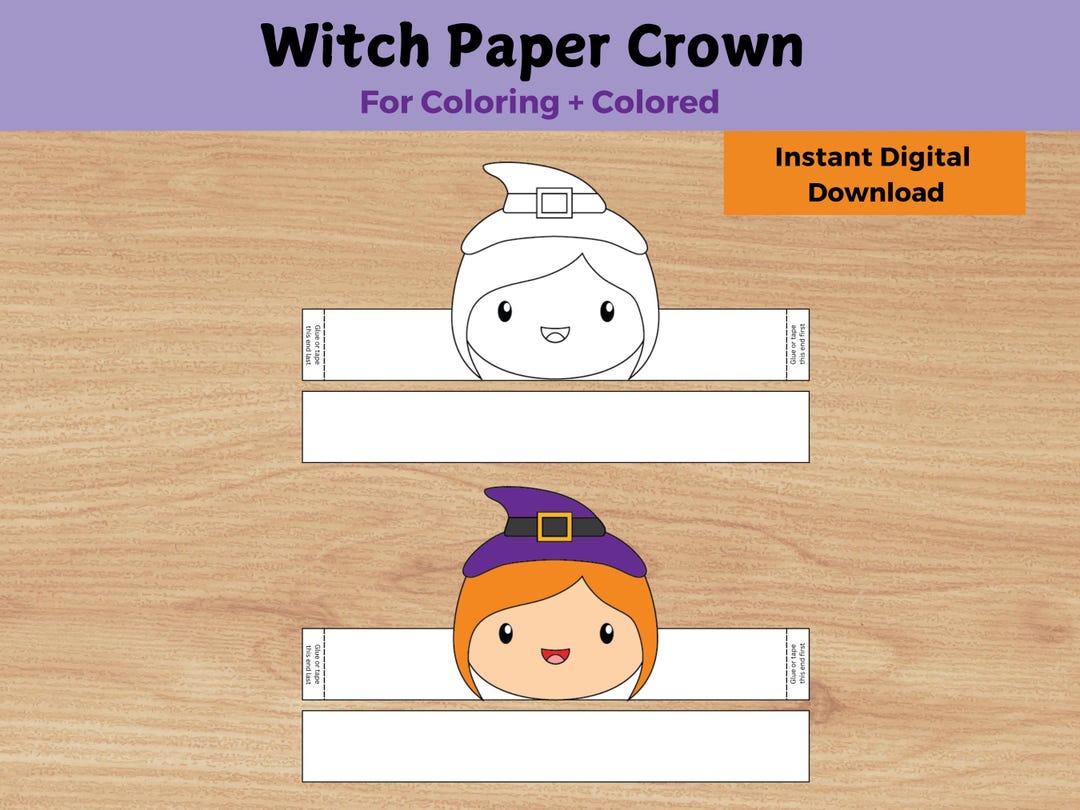 Witch Paper Crown Template, Halloween Coloring Crown, Printable Witch ...