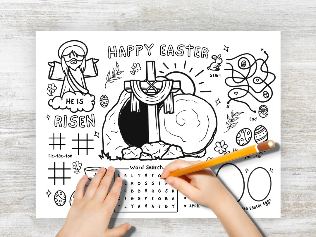 Printable Easter Activity Placemat, Birthday Party Coloring Page Craft ...