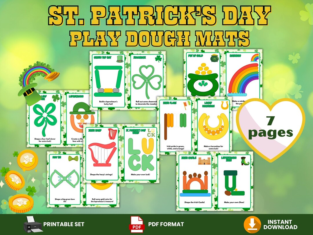 St. Patricks Day Playdough Kit, Playdough Mat Printable, St Patricks ...
