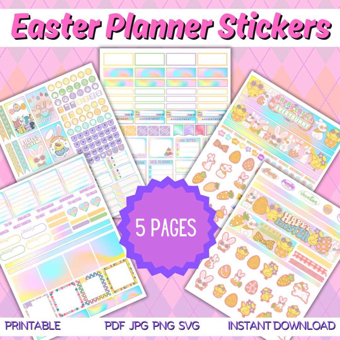 Easter Planner Printable Stickers, March Stickers, Holiday Stickers ...