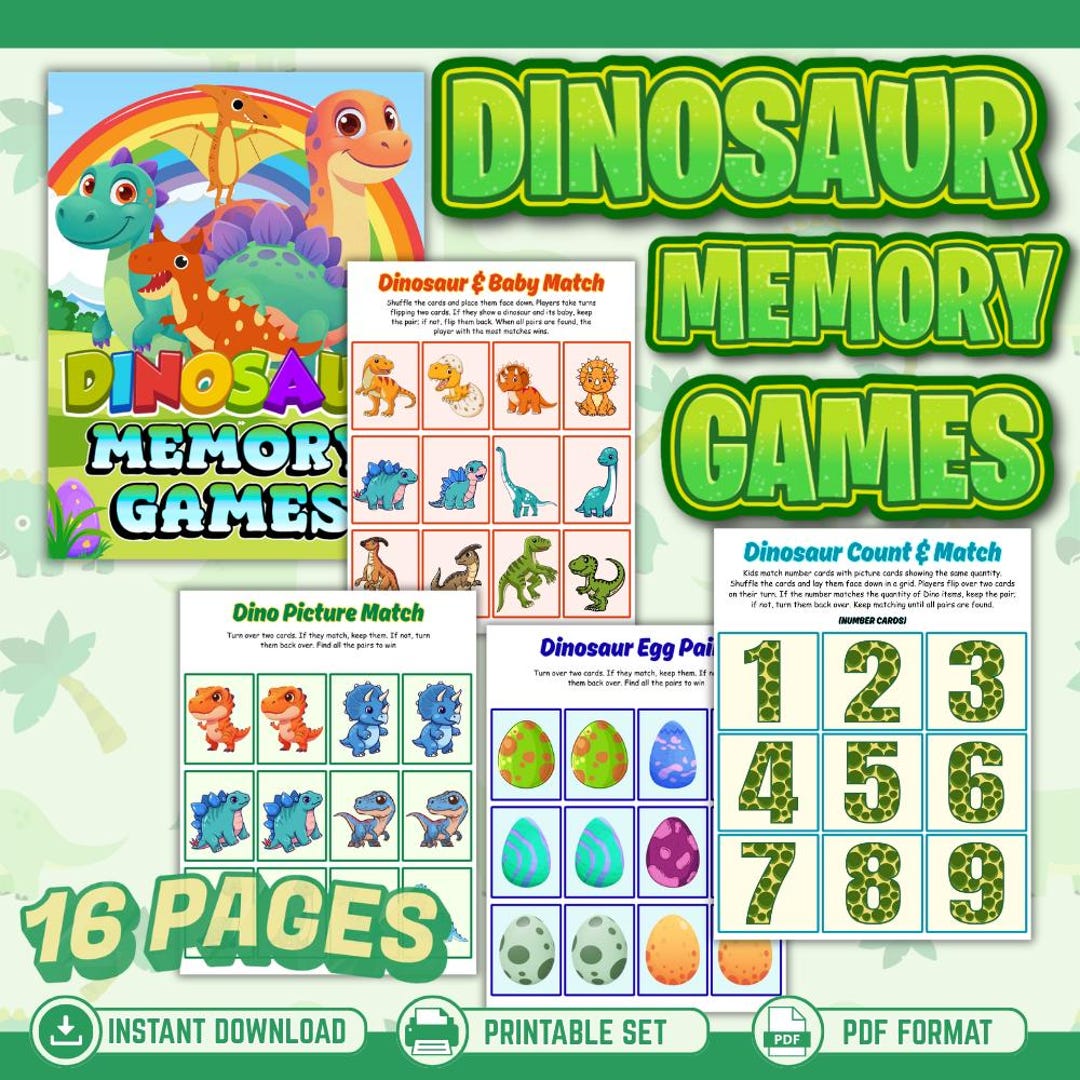 Dinosaur Memory Game Bundle, Printable Matching Cards, Baby Dino Match ...
