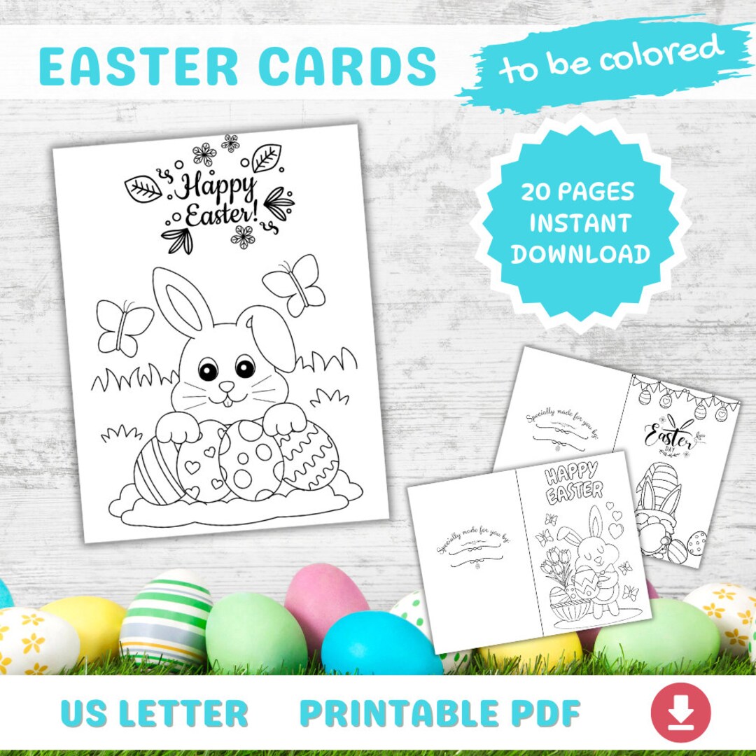 Easter Coloring Cards for Kids. Printable Easter Greeting Cards, Happy ...