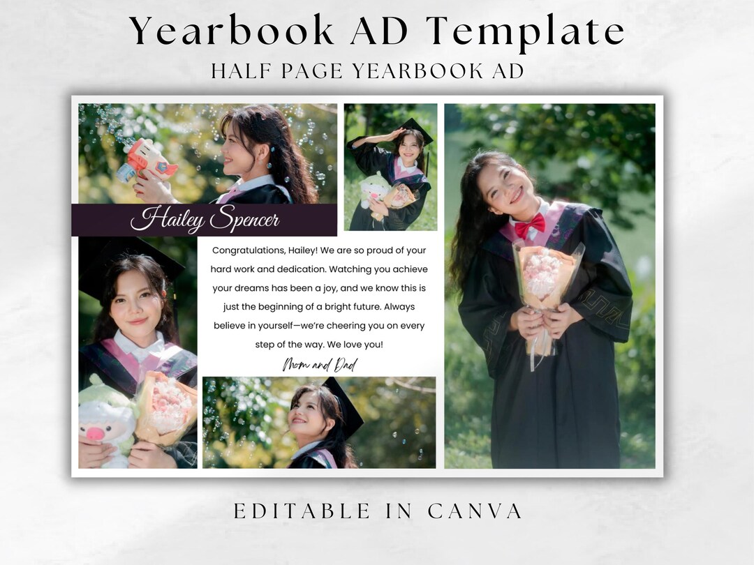 Editable Half Page Yearbook Ad Layout, High School Senior Half Page AD ...