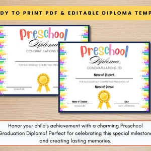 Editable Preschool Graduation Certificate, Preschool Diploma ...
