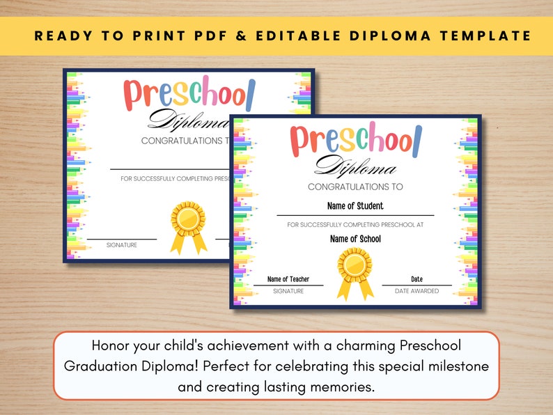 Editable Preschool Graduation Certificate, Preschool Diploma ...
