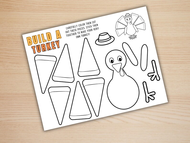 Build a Turkey Cut & Paste Craft, Fall Kids Craft, Printable ...