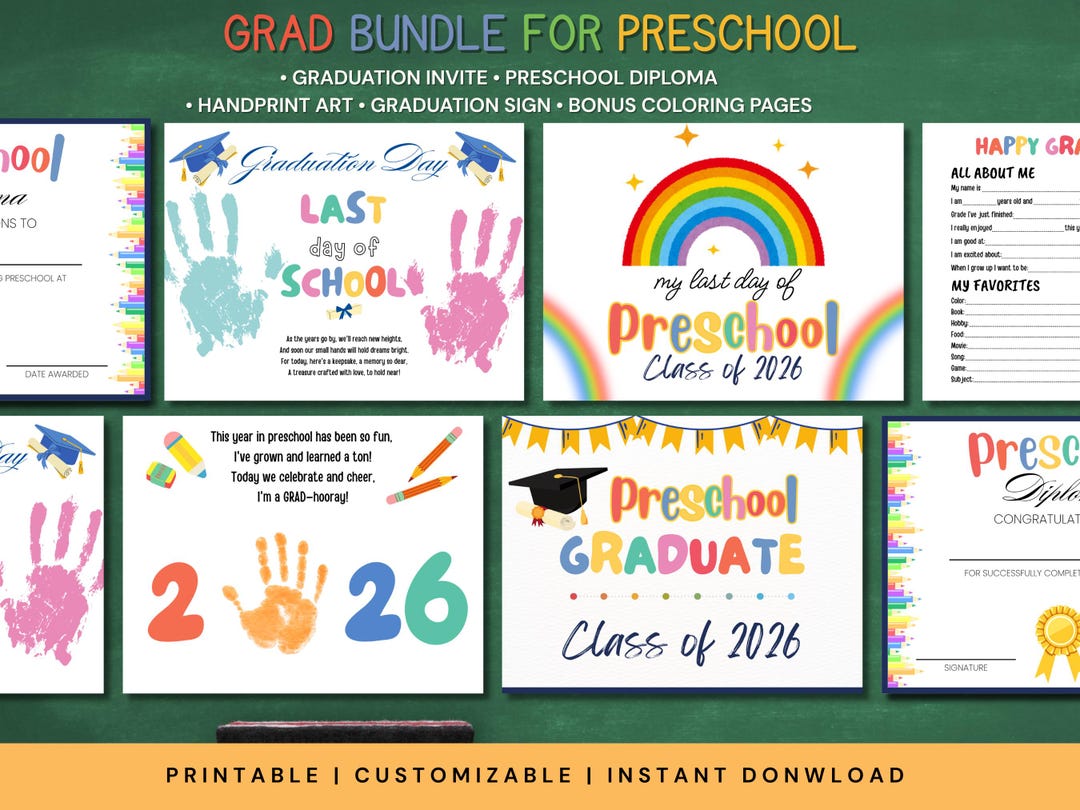Editable Preschool Graduation Bundle, Diploma, Handprint Art (digital ...