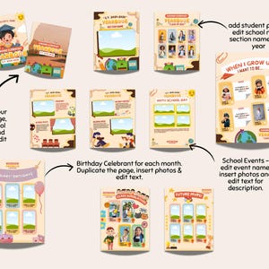 Elementary Yearbook Template, Editable Canva Yearbook, School Memory ...